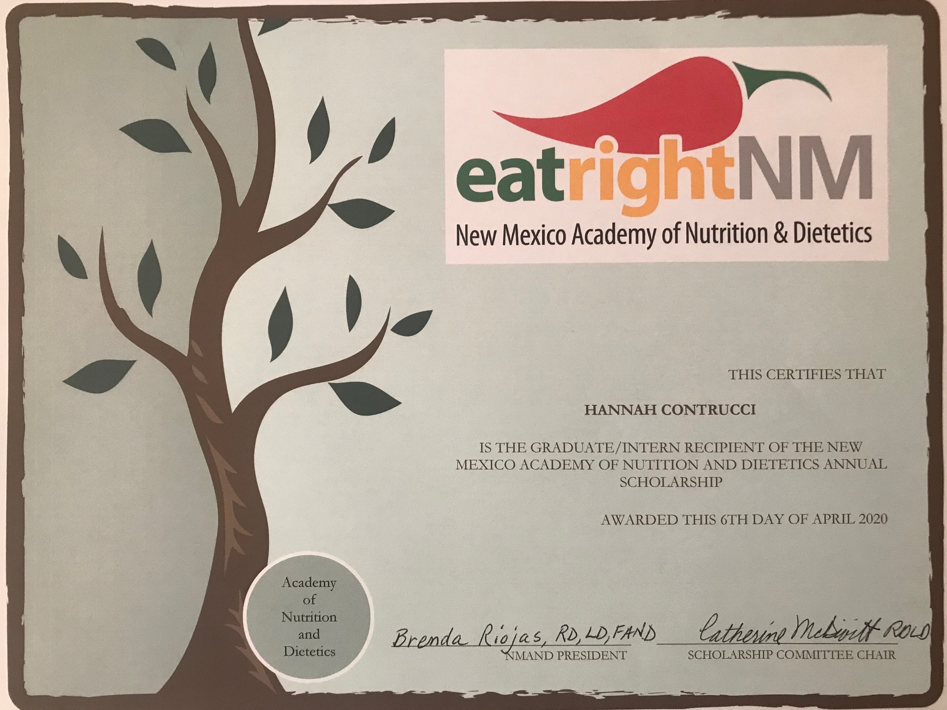 Honors & Awards – Hannah Contrucci, MS, RDN, LD